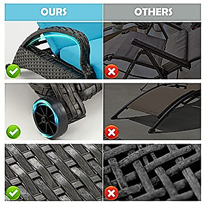 RYNSTO Patio Chaise Lounge 2 Sets with 5 Backrest Angles, Single Adjustable Patio Wicker Lounge Chair with Water Repellent Cushion and Wheels for Poolside Backyard Deck Porch Garden, Blue