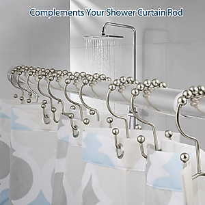 DAWNER Shower Curtain Hooks, Rust Proof Metal Easy Glide Double Rings, Stainless Steel Hangers for Bathroom Curtains, Set of 12, Brushed Nickel