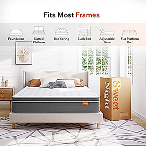 Sweetnight Queen Mattress, 12 Inch Hybrid Queen Size Mattress with Individually Wrapped Pocket Springs for Motion Isolation and Edge Support, Pillow Top Queen Mattress in a Box, Medium Firm