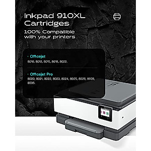 910XL Ink Cartridges Compatible with HP Printers for HP 910 XL 910XL Ink Cartridge Combo Pack Use with 8025 8020 8028 8035 8023 Officejet 8022 8010 8015 Printer (B/C/M/Y - 4 Pack)