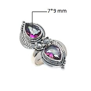 AUDRIELLE 925 Sterling Silver Ring, Mystic Rainbow Topaz Pear Shape Handmade Gemstone, Adjustable