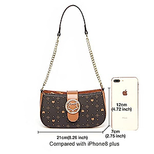 Shoulder Handbags for Women, Faux Leather Crossbody Hobo Handbags Vegan Leather Womens Signature Monogram Satchel Handbag Brown2