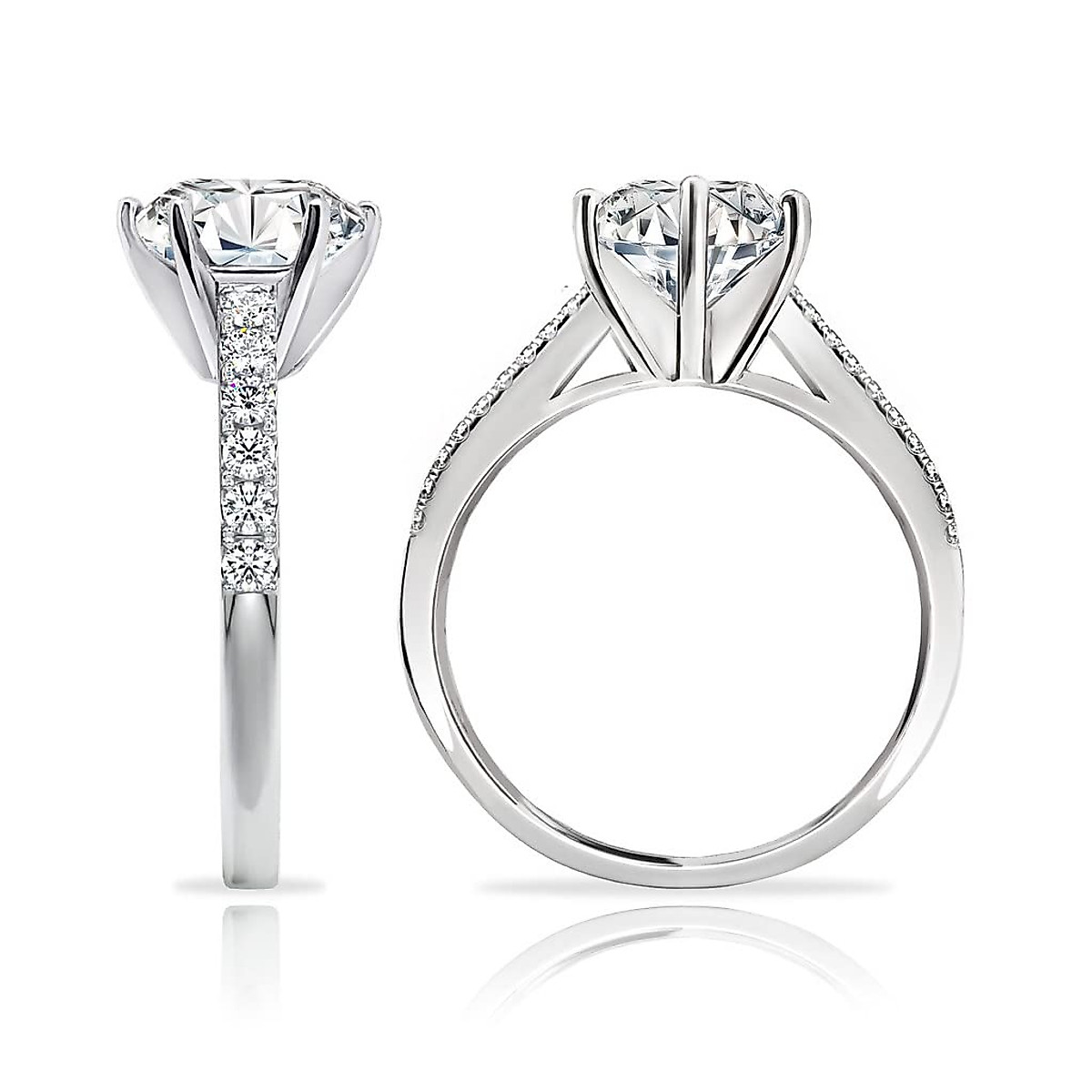 Hoops & Loops 925 Sterling Silver Round-Cut 3.00 Carat Cubic Zirconia 6-Prong-Set Solitaire Engagement Bridal Wedding Band Ring, Size 5