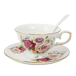 ufengke 15 Piece European Ceramic Tea Sets,Bone China Coffee Set with Metal Holder,Colorful Rose Painting Pumpkin Coffee Tea Pot