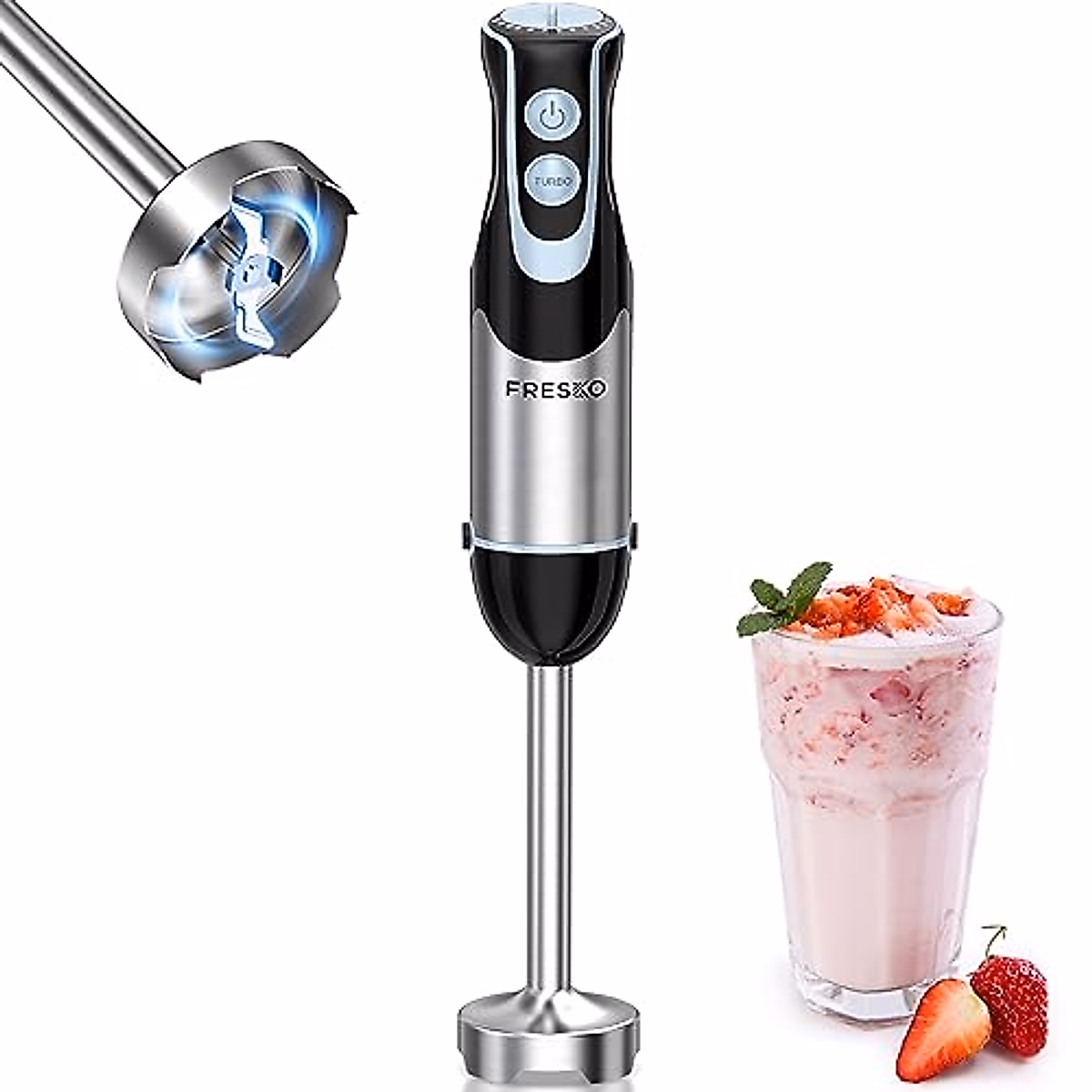 FRESKO Immersion Blender 500 Watt 12 Speed & Turbo Mode, 304 Stainless Steel Blades Hand Blender Perfect for Smoothies, Puree, Baby Food & Soup (HB3301)