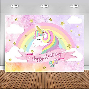 Avezano Unicorn Birthday Backdrop Pink Rainbow Cloud Unicorn Photography Background 5x3ft Vinyl Unicorn Theme Birthday Party Backdrops