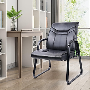 CLATINA Heavy Duty Big & Tall Guest Chair 400lb Leather Reception Chairs with Padded Arm Rest Extra Wide Backrest Seat Cushion Side Chair for Office Home Conference Waiting Room and Meeting, Set of 2