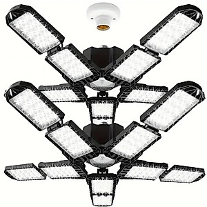 2 Packs LED Garage Light, Super Bright Screw in E26/E27 Ceiling Shop Work Lamp, 250W 25000 Lumen Deformable Basement Bulb Fixture with 10+1 Adjustable Panels, Lighting for Workshop, Attic