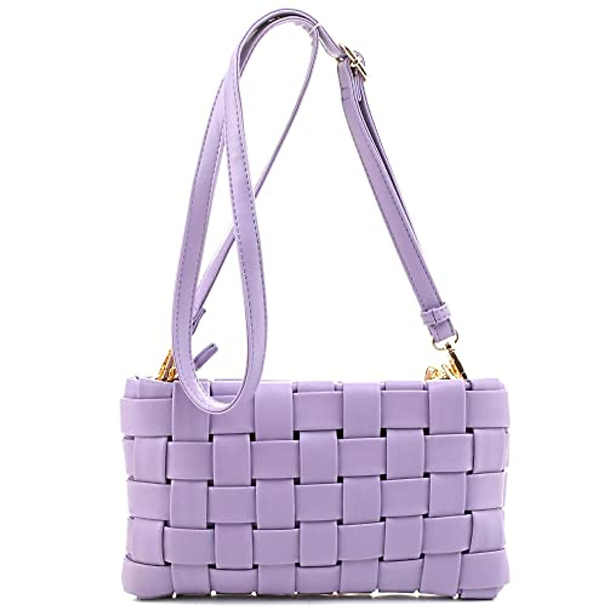 Womens Girls Gold Chain Accent Vegan Leather Clutch Purse Tote Handbag Crossbody (Black)