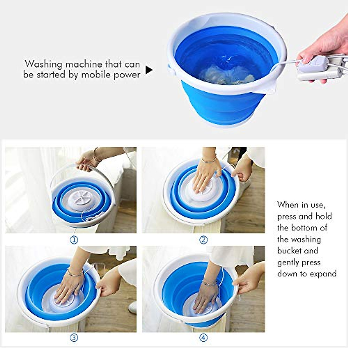 10L Portable Mini Washing Machine, Folding Turbo Washing Compact Ultrasonic Turbine Washer Lightweight Travel Laundry Washer USB Powered Camping Apartments Dorms RV Business Trip Clothes