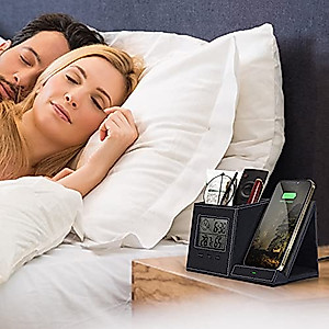 Pen Holder, Pen Organizer for Desk with Wireless Charger, Digital Indoor Thermometer and Humidity Gauge, Desk Organizers and Storage, Multifunctional Home Office Organizers for Desk (Battery Included)