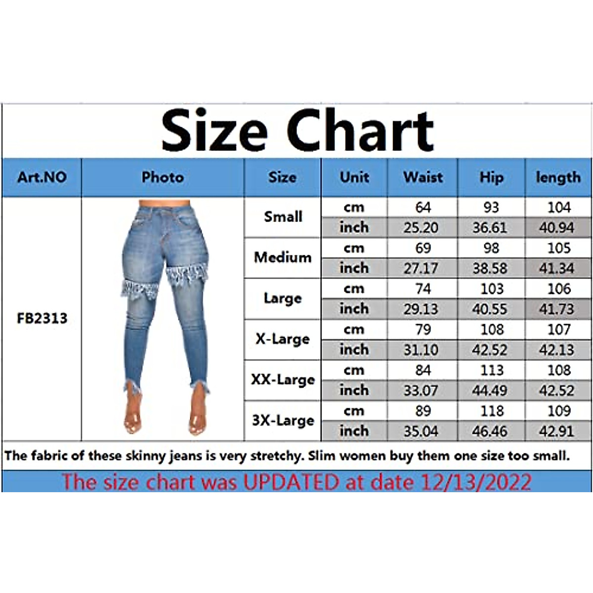 FairBeauty Women's Skinny Stretch Jeans Frayed Raw Hem Slim Fit Jeans Ripped Denim Pants Blue-a