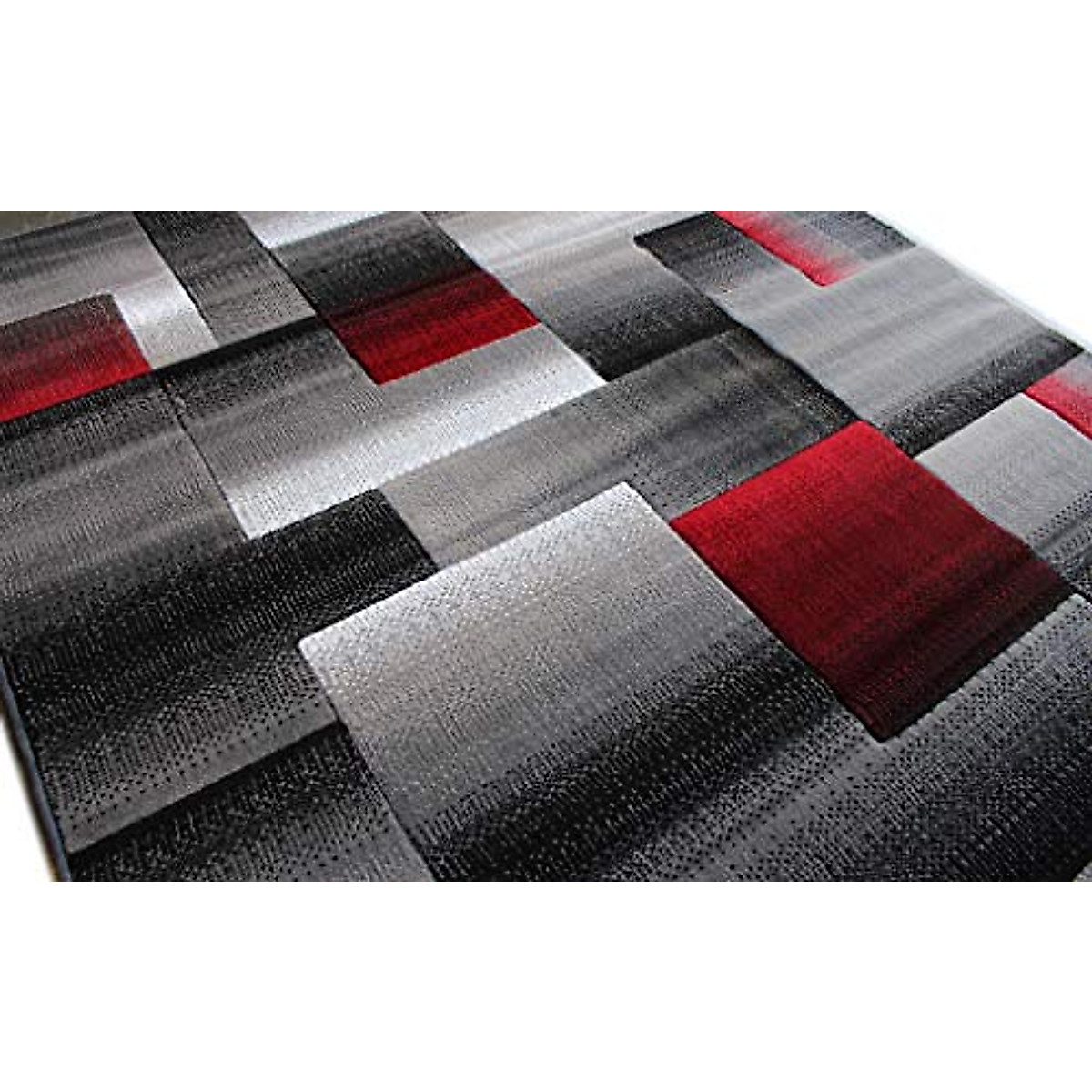Masada Rugs, Modern Contemporary Area Rug, Red Grey Black (5 Feet X 7 Feet)