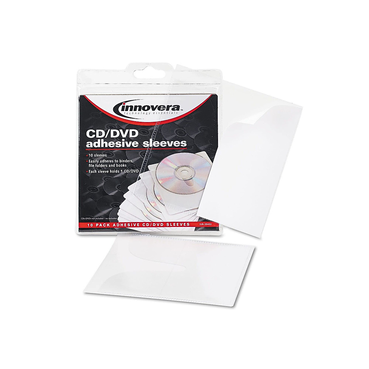 Innovera 39402 Self-Adhesive CD/DVD Sleeves (Pack of 10)