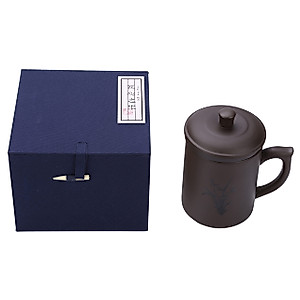 I-MART Tea Cup, Purple Clay Tea Mug Tea Cup with Infuser and Lid (13.5 Ounce - Flower)