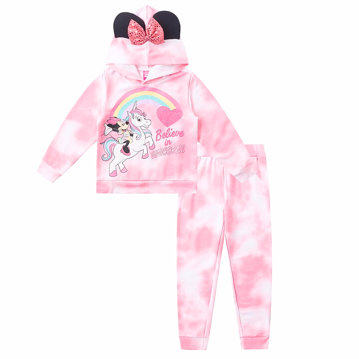 Disney Minnie Mouse Girls Hoodie and Pants Set for Toddler and Little Kids