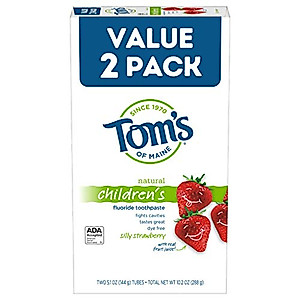 Tom's of Maine Natural Kid's Fluoride Toothpaste, Silly Strawberry, 5.1 oz. 2-Pack (back in original formula)
