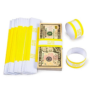 L LIKED Pack of 100 Currency Band Bundles Self Sealing Currency Straps Bands Money Bill Wrappers (Yellow $1000-100 PCS)