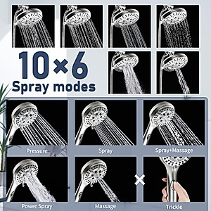 Shower Head With Handheld Combo, 7 Inch High Pressure Rainfall Showerhead With Hand Held 60 Inch Hose for Bath - One Click for High Pressure/Trickle Mode handheld Anti-leak Nozzles - Universal Fit