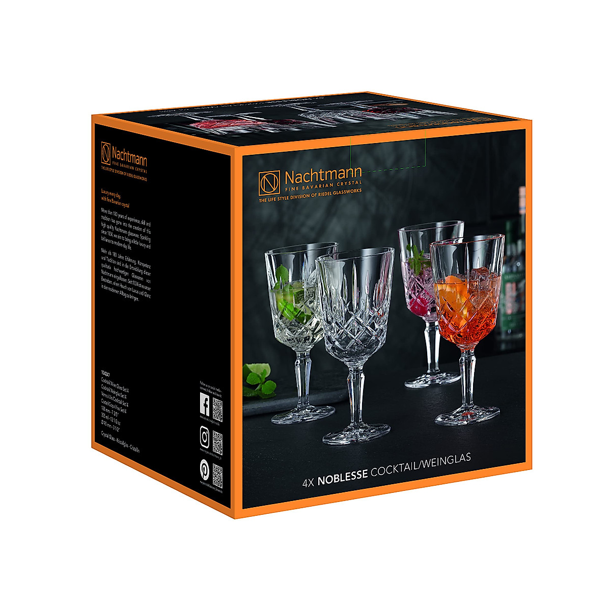 Nachtmann Noblesse Collection 7.4” Cocktail and Wine Glasses, Made of Fine Crystal Glass, White or Red Wine Glasses, 12.5-Ounces, Dishwasher Safe, Set of 4