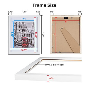 11x14 Picture Frame Set of 6, Display Pictures 8x10 with Mat or 11x14 without Mat, Tabletop Display and Wall Hanging, Made of Solid wood, Classic photo Frame for Wall Gallery Home Decor, White