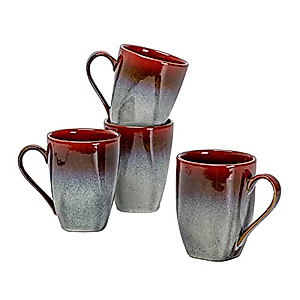 HENXFEN LEAD Coffee Mugs Set of 4 - Ceramic Cups 10 Oz with Large Handle for Coffee, Soup, Tea, Milk, Latte and Cocoa, Mug Gift Set Microwave & Oven, Dishwasher Safe - Red