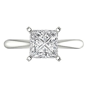 2 Ct Brilliant Princess Cut Clear Simulated Diamond 14K White Gold Solitaire Engagement Promise Bridal Ring Size 7.5