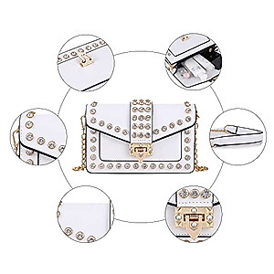 Qiayime Purses and Handbags for Women Rhinestone Fashion PU Leather Top Handle Crystal Chain Rivet Satchel Shoulder Tote Crossbody clutch Bags