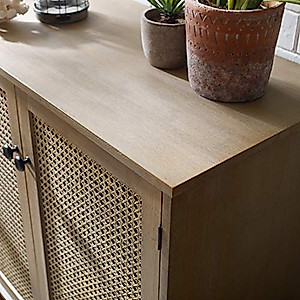 Volans Set of 2 Accent Storage Cabinet with Woven Rattan Wicker Doors, Sideboard Buffet Cabinet for Entryway, Hallway or Living Room, Rubber Wood Veneer