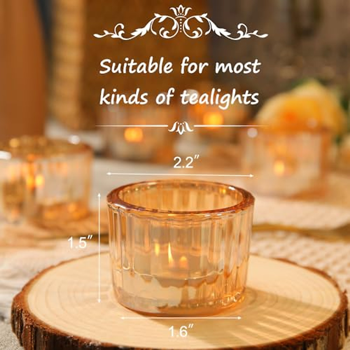 Capaniel 36pcs Gold Tealight Candle Holder, Glass Gold Plating Votive Candle Holders Small Candle Holders Bulk for Wedding Table Centerpiece, Birthday Party, Home Decoration