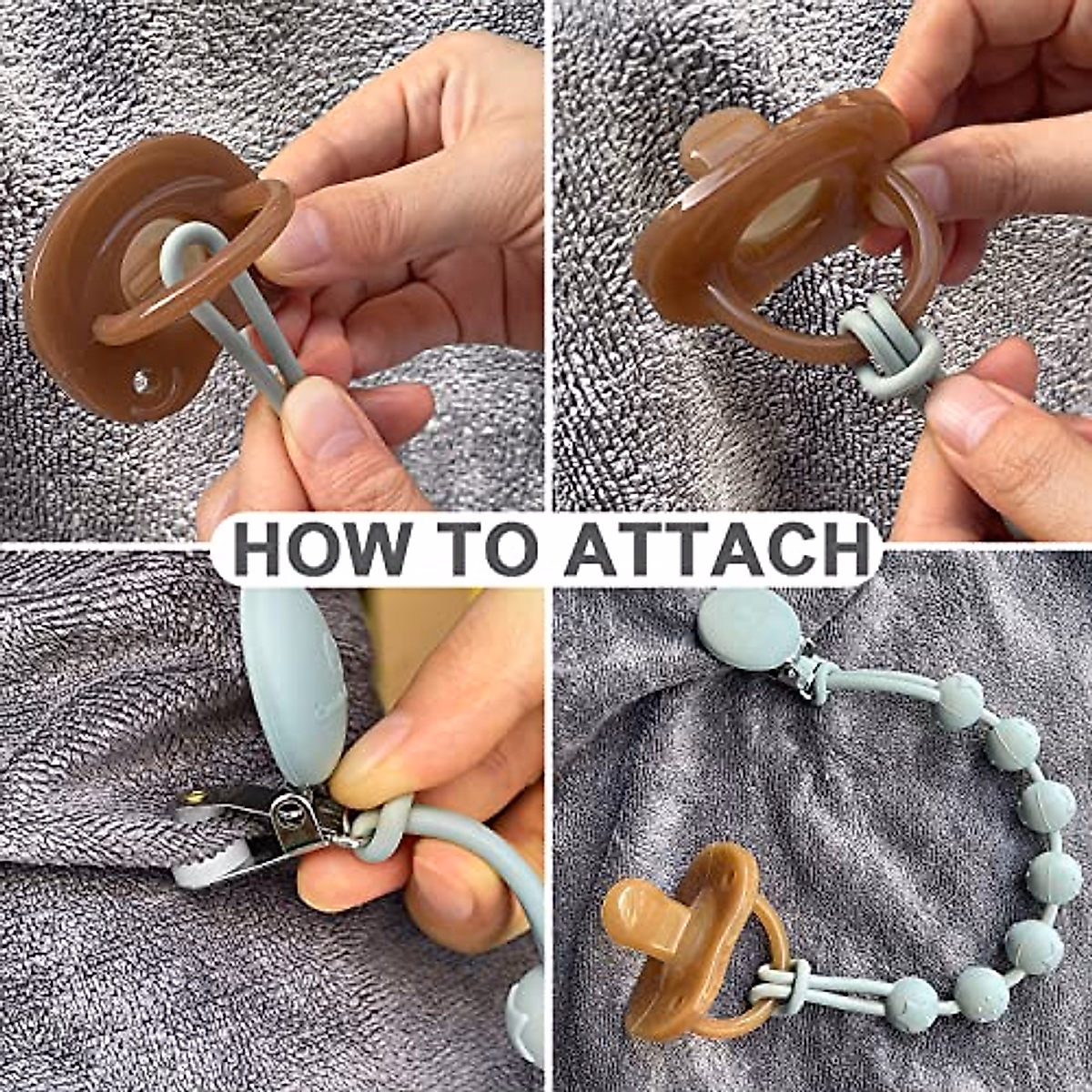 Cuddle Campus Silicone Pacifier Clip Holder with One Piece Design, Pack of 2 Soft Flexible Binky Clips with Texture for Baby Boy and Girl(6m+)