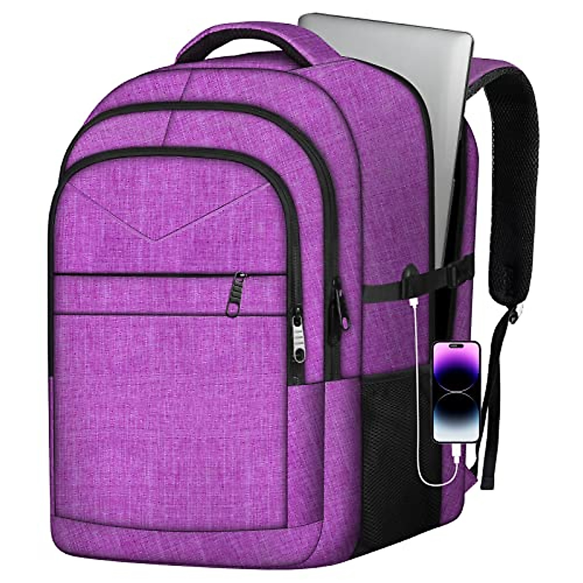 Yamdeg Extra Large Travel Backpack, Large Carry On Backpack, 17.3 Inch Laptop Backpack For Computer Business Travel With USB Port, TSA Airline Approved Waterproof Travel Daypack For Women, Purple