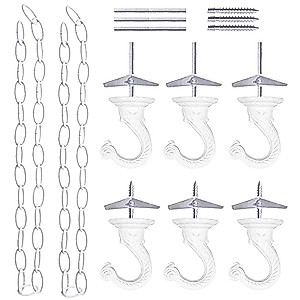 Mardatt 6 Sets White Ceiling Hanging Hook with Chains Swag Hook Kit, 1.5 Inch Swag Hooks with Hardware and 36 Inch Extension Chains for Hanging Plants Lanterns Baskets Indoor or Outdoor