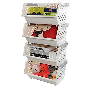 Tstorage Plastic Stackable Storage Basket, Open Front Stacking Storage Bins, 4 Pack