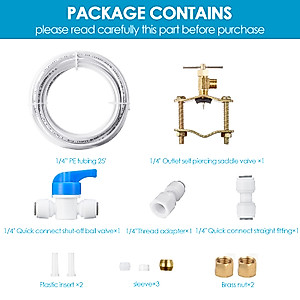Ice Maker Installation Kit - 1/4 In O.D.Refrigerator Water Line with Quick Fittings and Self Piercing Saddle Valve,For Adding a Branch Waterway to Refrigerator/Ice Maker(25 FT)