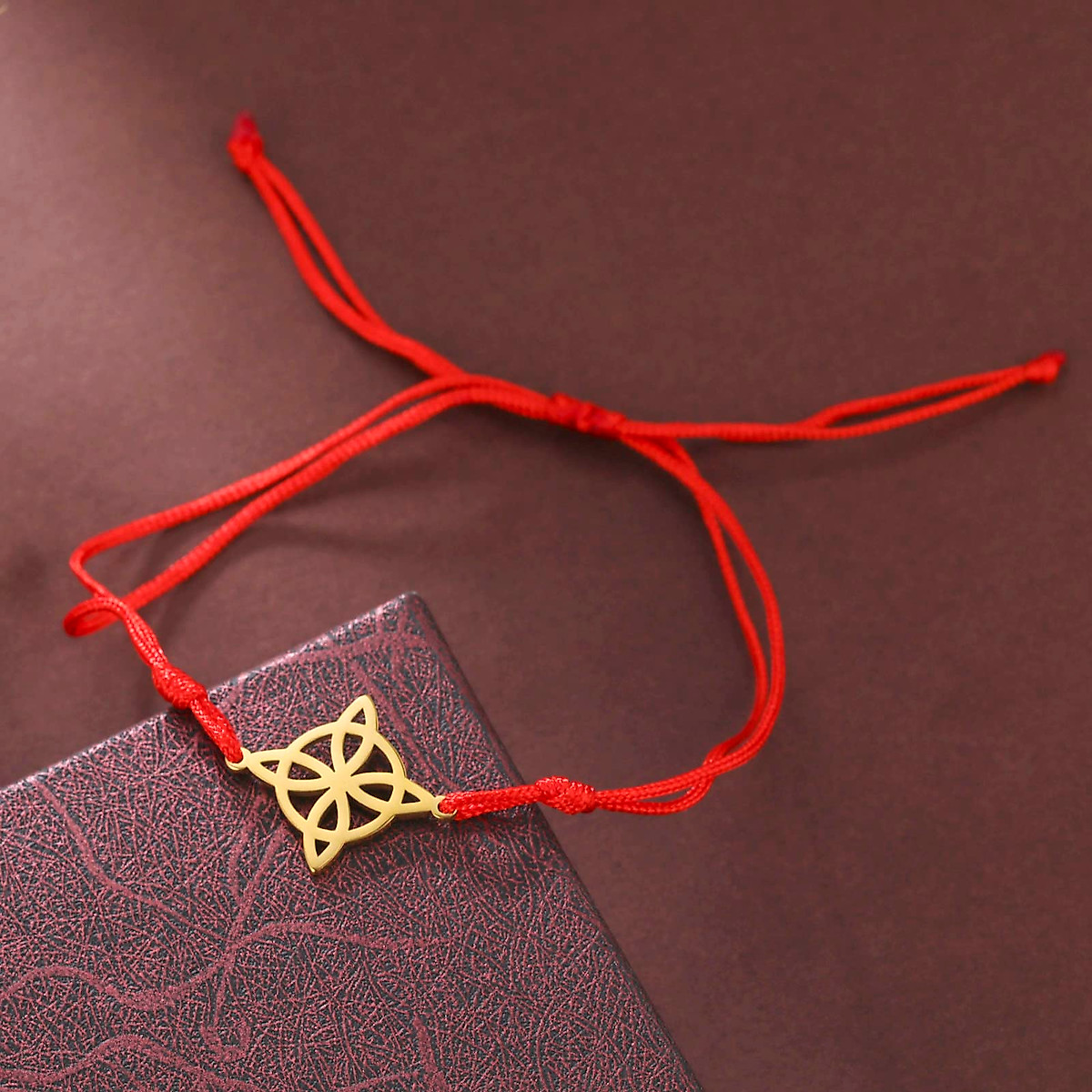 Dreamtimes Trendy Witch Knot Charm Bracelet Celtics Bracelet Geometric Women Female Stainless Steel Witchcraft Chain Bracelet Wiccan Jewelry for Women Vintage Om Yoga Bracelet (RED)