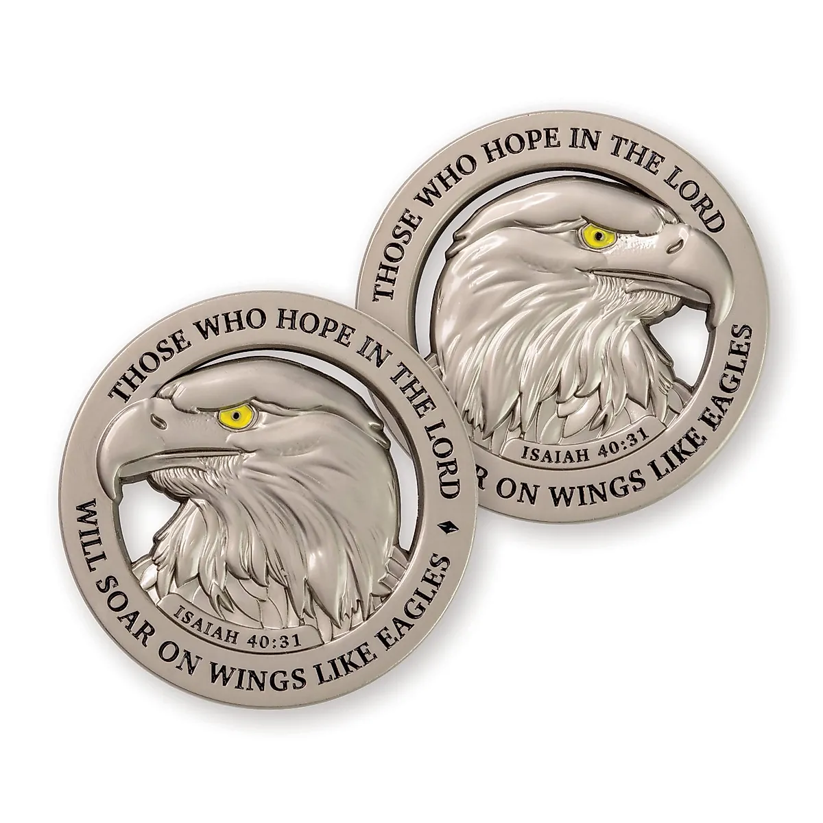 American Bald Eagle Challenge Coin, Bulk Pack of 3 Christian Pocket Tokens, Isaiah 40:31 Bible Study Supplies for Men, Religious Worry & EDC Coins for Police & Military Veterans