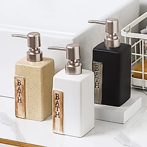 Ceramics Hand Soap Dispenserfor Bathroom, Gold soap Dispenser for Kitchen Sink Refillable Liquid Hand Soap Dispenser with Gold Pump Classic and Timeless Design 13.5Oz (White Square)