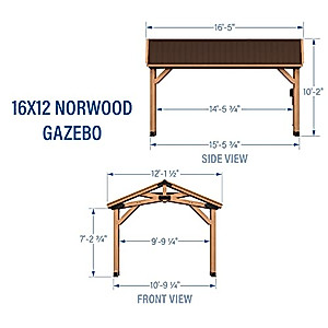 Backyard Discovery Norwood 16 ft. x 12 ft. Cedar Wood Gazebo,Thermal Insulated Steel Roof, Durable, Supports Snow Loads and Wind Speed, Rot Resistant, Backyard, Deck, Garden, Patio