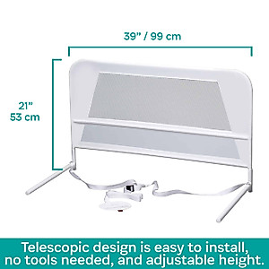 KidCo Children's Toddler Mesh 39 Inches Long Bed Rail Guard for Twin, Double, Full Size Queen, and King Mattress, White (Single)