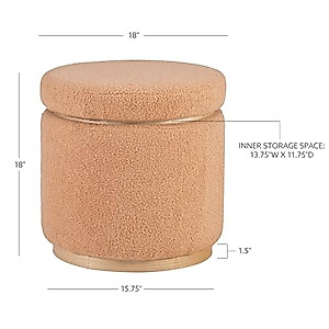 Linon Lexington Tan Sherpa Round Storage Ottoman with Wood Accent