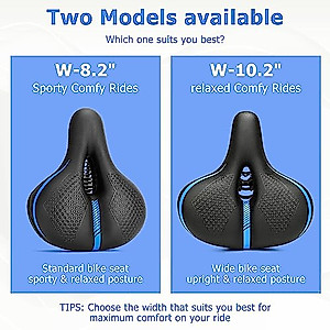 CDYWD Bike Seat for Men & Women Comfort Wide - Extra Soft Memory Foam Padded Bicycle Seat Cushion - Comfortable Bike Saddle Replacement for Exercise, Stationary, Spin, City, Mountain, Road Bike, Ebike