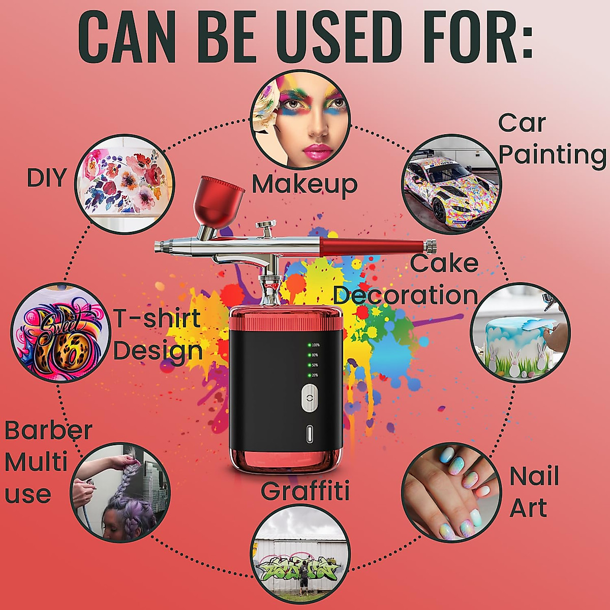 AirBrush Kit with Compressor Portable Barber Airbrush Kit 32PSI High Pressure Cordless Airbrush compressor, 1800mAh Rechargeable Auto Handheld Airbrush gun for Makeup, Nail Art, Painting, Cake Decor