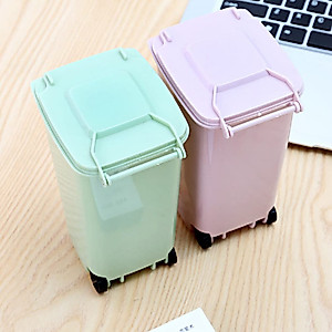 Tofficu Small Waste Basket 2pcs Mini Curbside Garbage Trash Bin with Wheels Lid Pen Holder Tiny Recycle Can Pencil Cup Desktop Organizer for Bedroom Office Desktop Car Green Pink