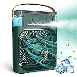 FOUNCY Air Cooling Fan Portable Air Conditioner Fam With Water Spray Misting, 7 Color Light 5 Jet 3 Speeds Personal Table Fan For Bedroom Office Camping
