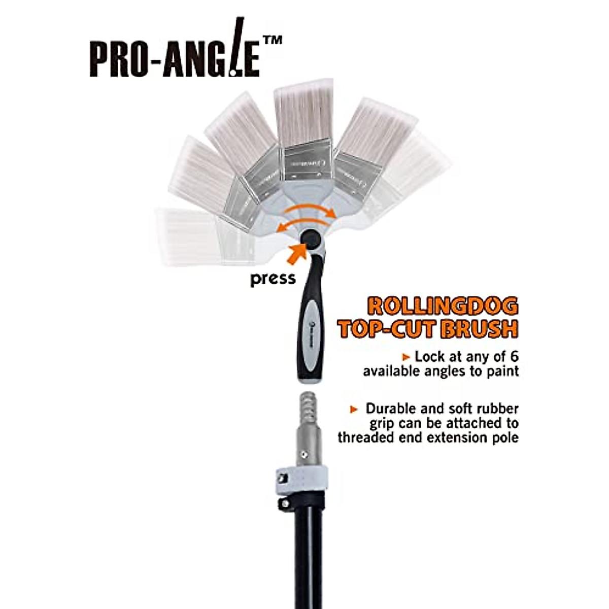 ROLLINGDOG 2.5Inch Paint Edger Brush - Extension Pole Angled Paint Brush for High Walls Ceiling,Stairwell Wall,Triming and Cutting in Painting