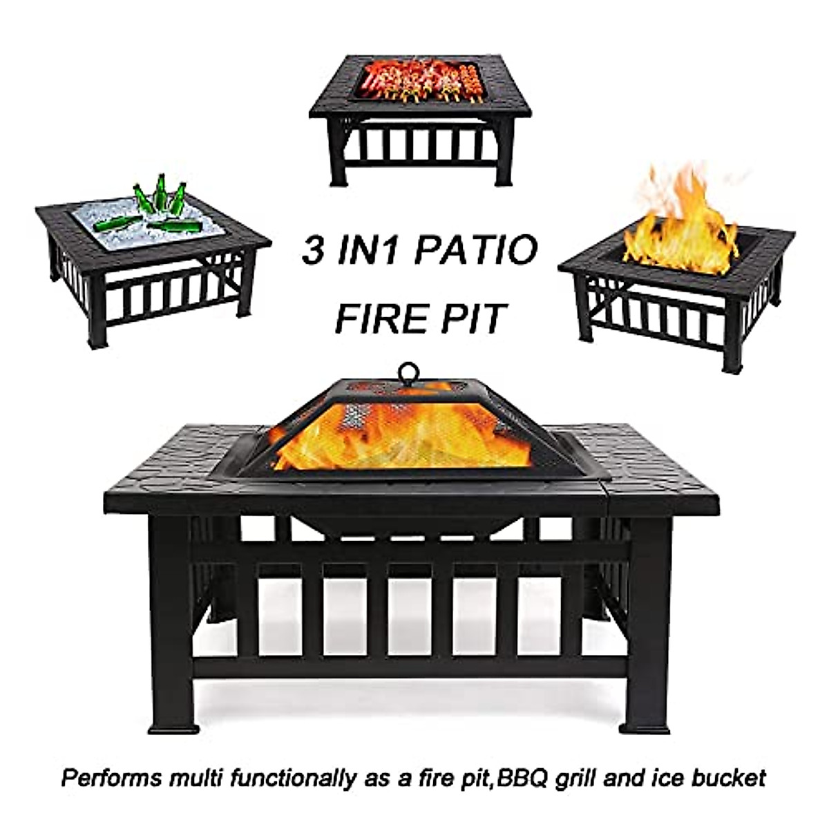LEAYAN Garden Fire Pit Grill Bowl Grill Barbecue Rack Fire Pit Outdoor fire Pit, with Sparkle Screen, Fireplace Poker, Courtyard Wood Burning fire Pit, Garden Decoration fire Pit