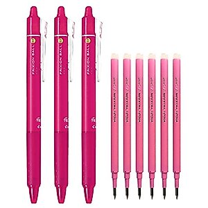 Pilot FriXion Ball Knock Retractable Erasable Gel Ink Pens, Fine Point 0.7mm, Pink Ink, 3 Pens & 6 Refills Value Set
