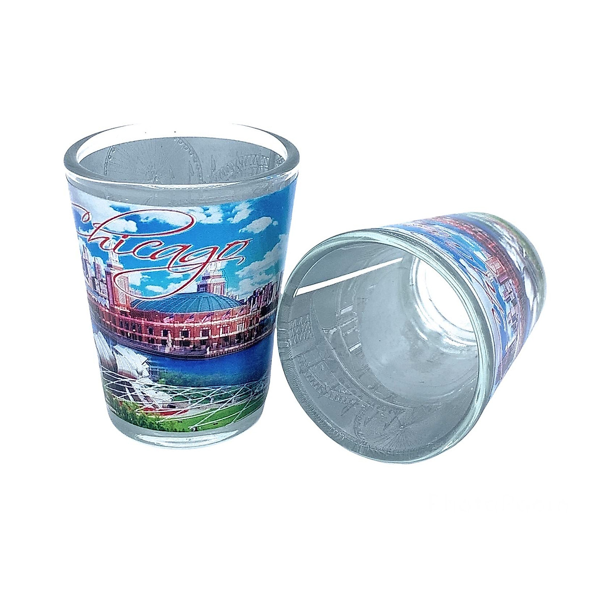 Butt Bat Chicago Illinois Navy Pier Cloud Skyline Souvenir Shot Glass (Pack of 2)