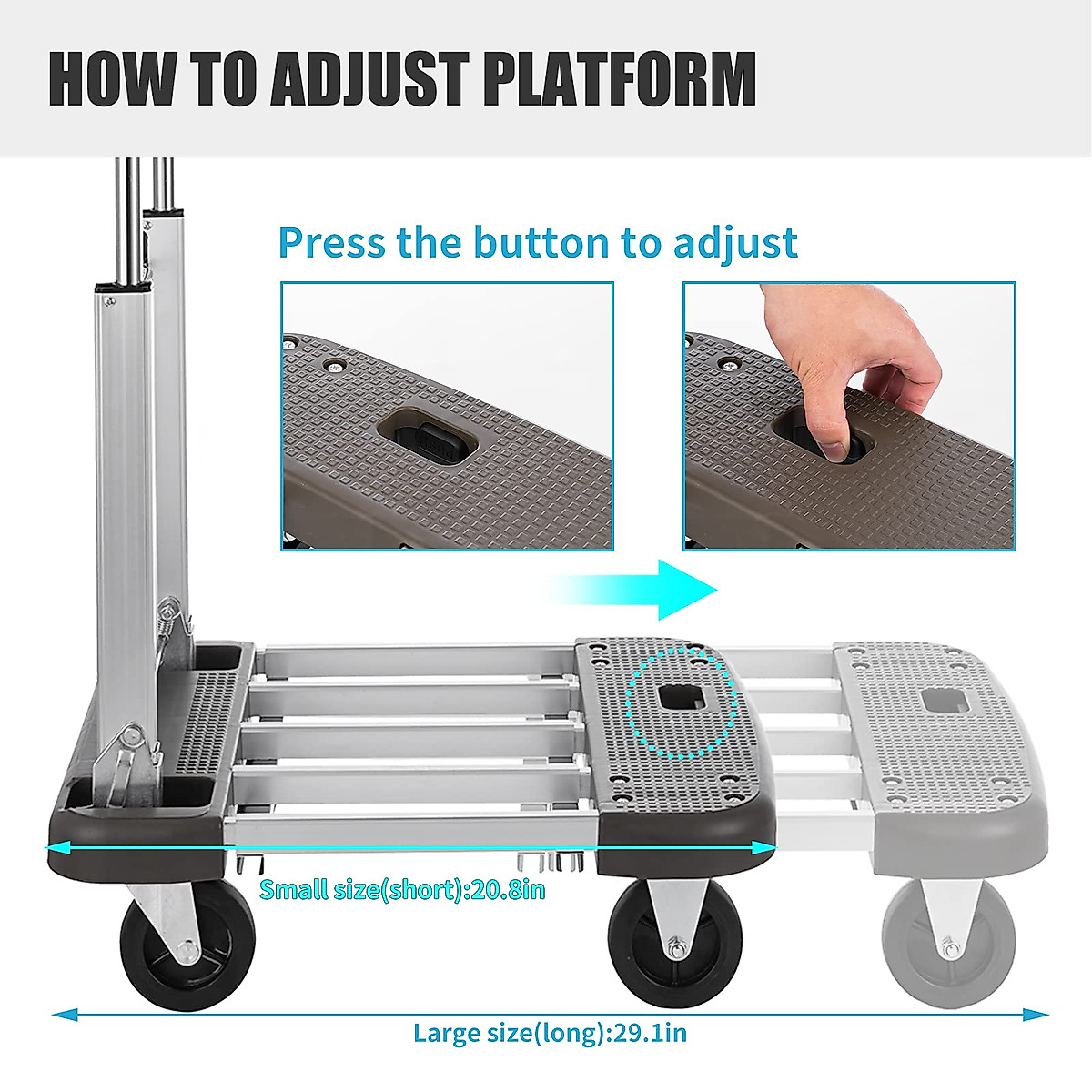 BLTPress Foldable Push Cart Dolly, Portable 330LB Capacity Platform Cart with Wheels for Moving, Lightweight Aluminum Hand Deep Green